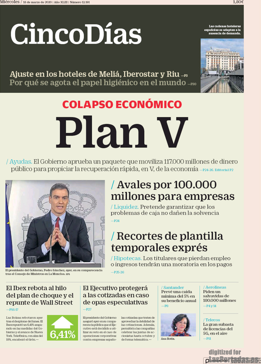 Portada del diario Cinco Días del día 18/03/2020 – News Europa