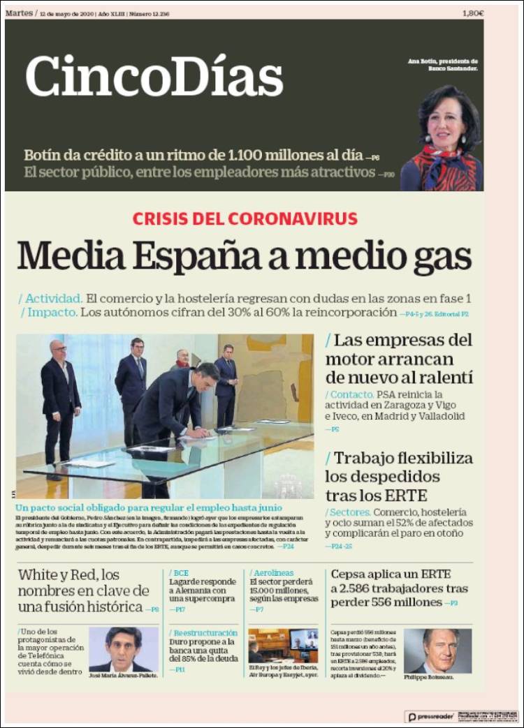 Portada del diario CINCO DÍAS del día 12/05/2020 – News Europa