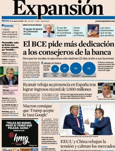 Portada del diario Expansión del día 27/08/2019 – News Europa