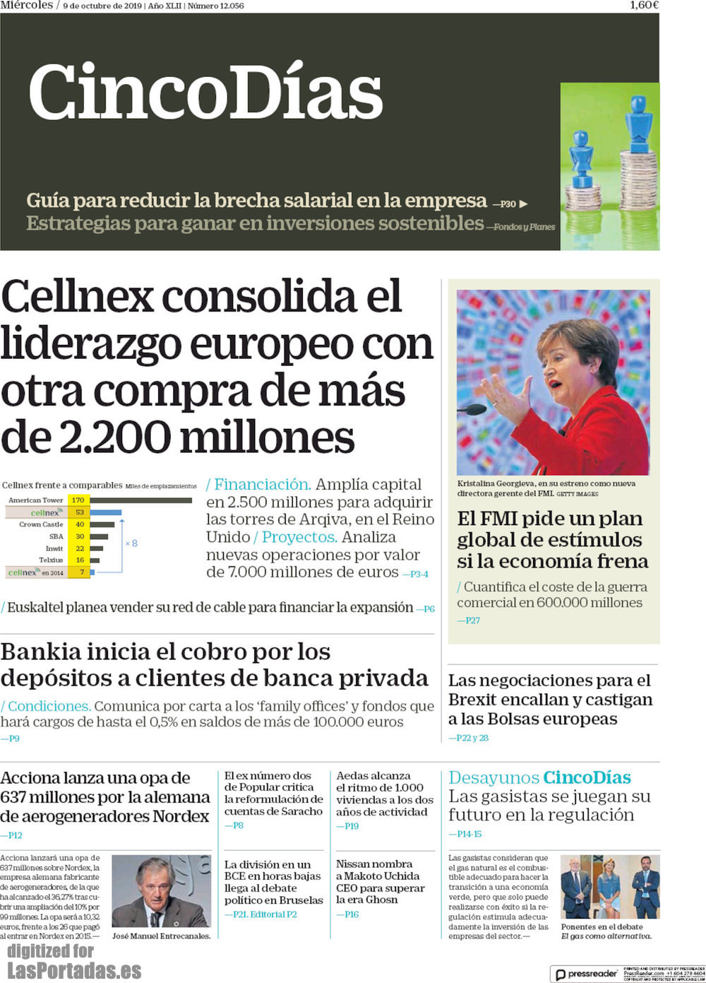 Portada del diario Cinco Días del día 9/10/2019 – News Europa