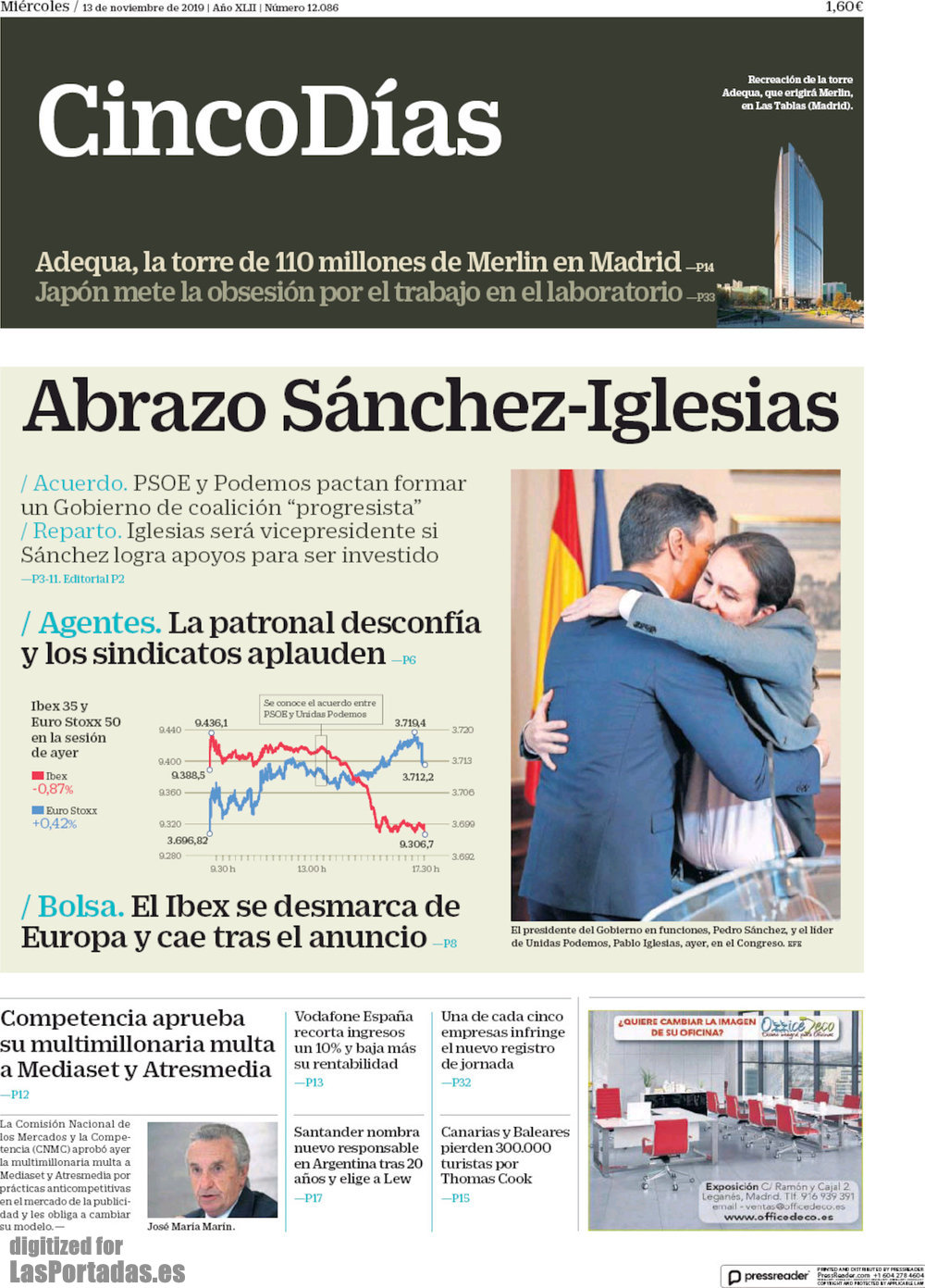 Portada del diario Cinco Días del día 13/11/2019 – News Europa