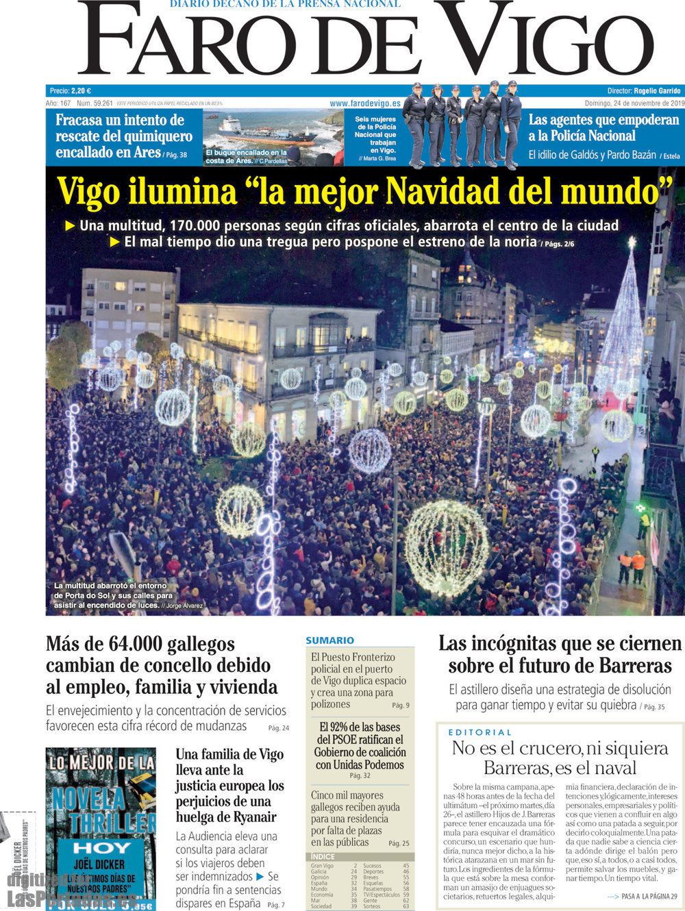 Portada del diario El Faro de Vigo del dia 24/11/2019 – News Europa