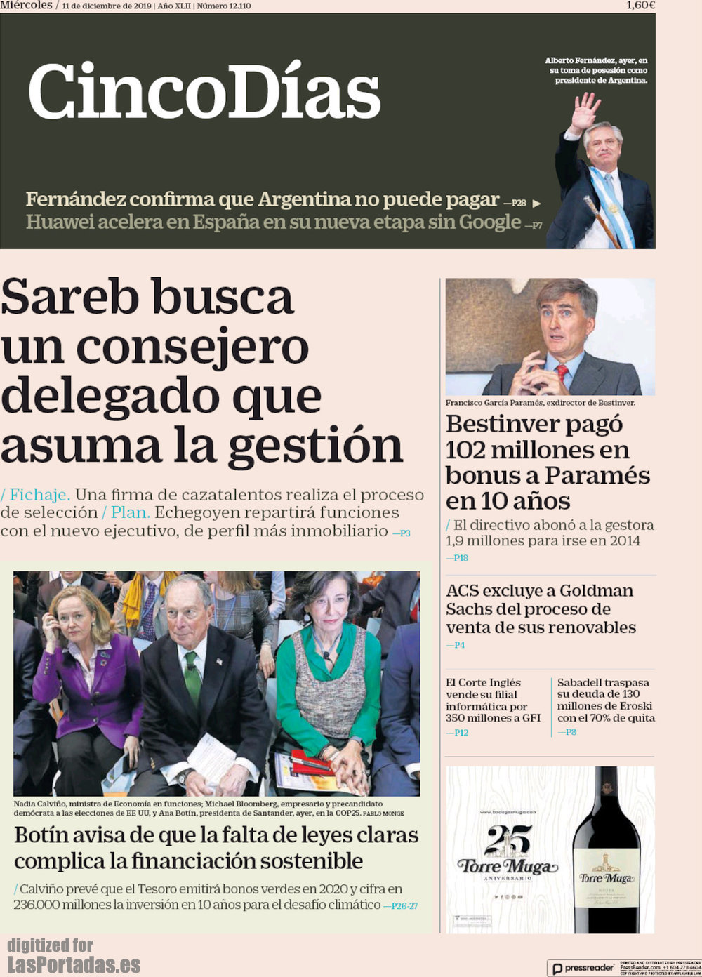 Portada del diario Cinco Días del día 11/12/2019 – News Europa Portada del diario Cinco Días del día 11/12/2019 – News Europa