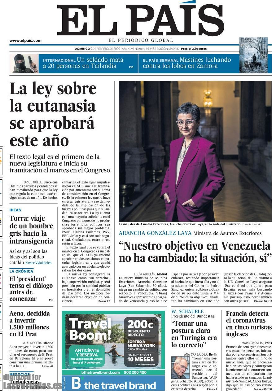 Portada del diario El País del día 9/02/2020 – News Europa