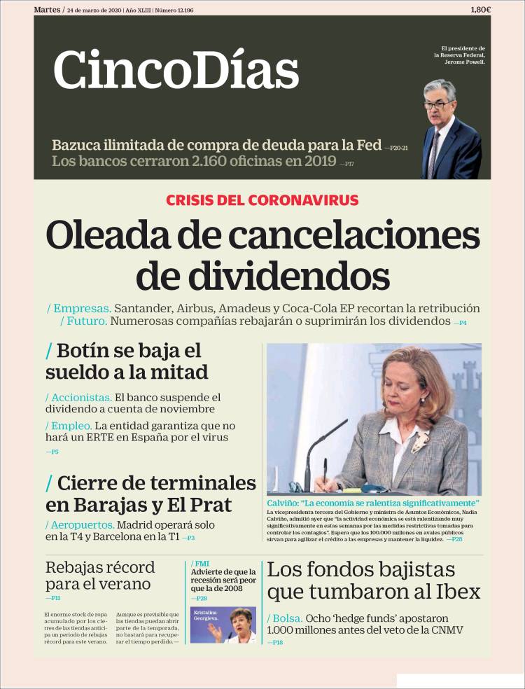 Portada del diario CINCO DÍAS del día 24/03/2020 – News Europa
