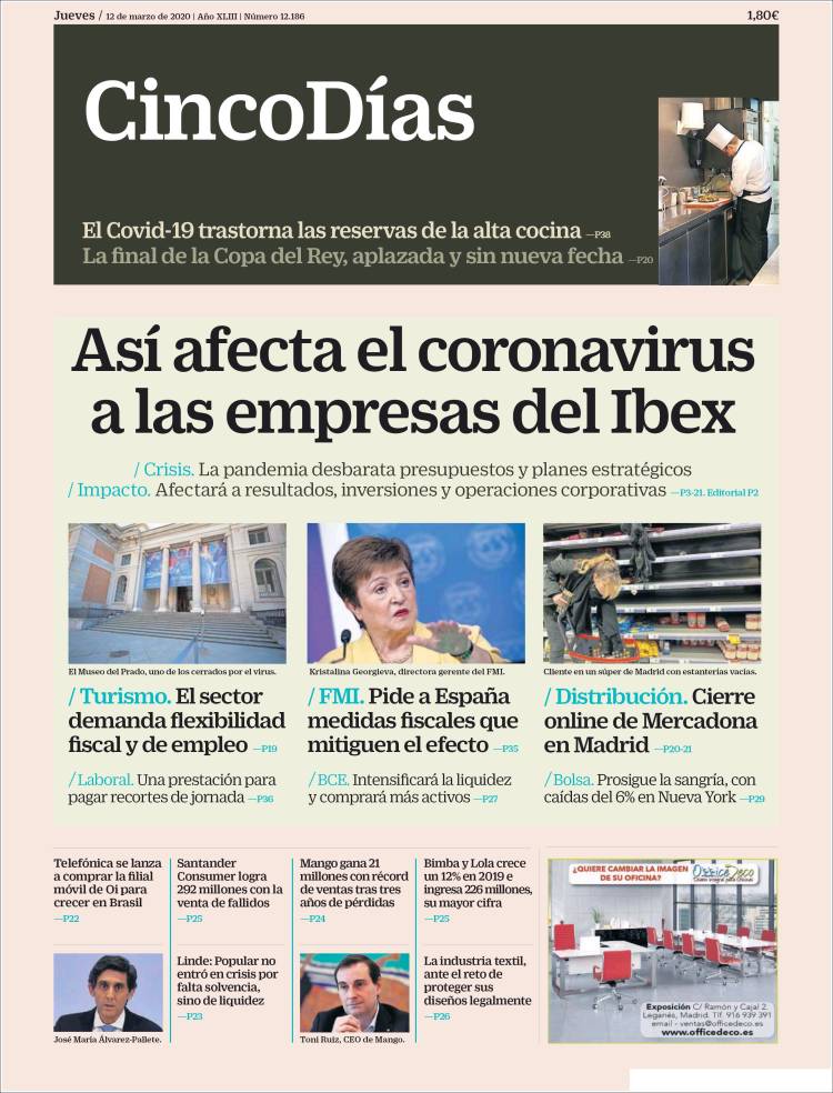 Portada del diario Cinco Días del día 12/03/2020 – News Europa
