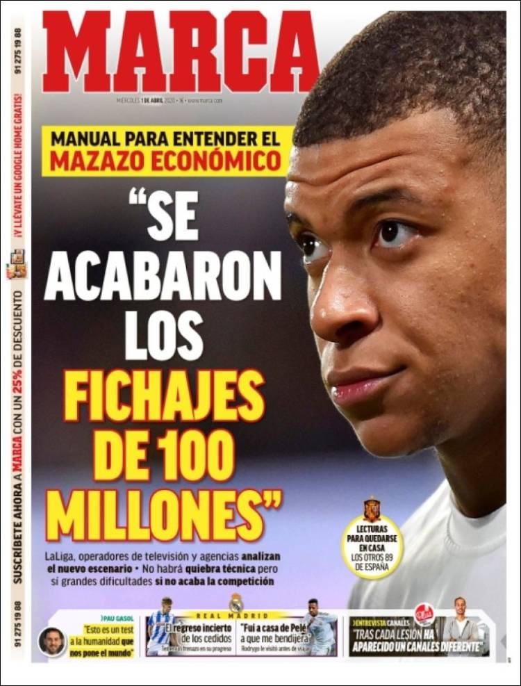 Portada del diario deportivo MARCA del día 1/04/2020 – News Europa