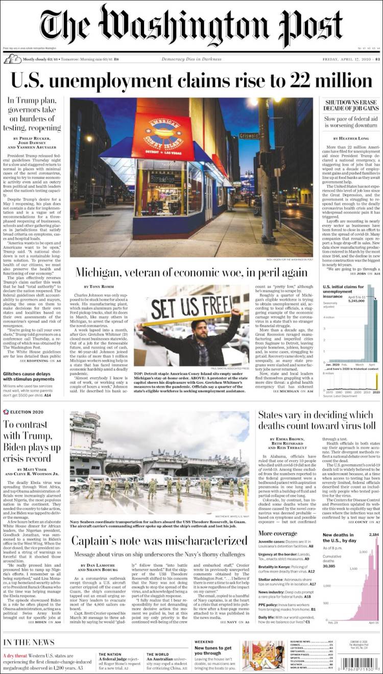Portada Del Diario The Washington Post Del Día 17 04 2020 News Europa