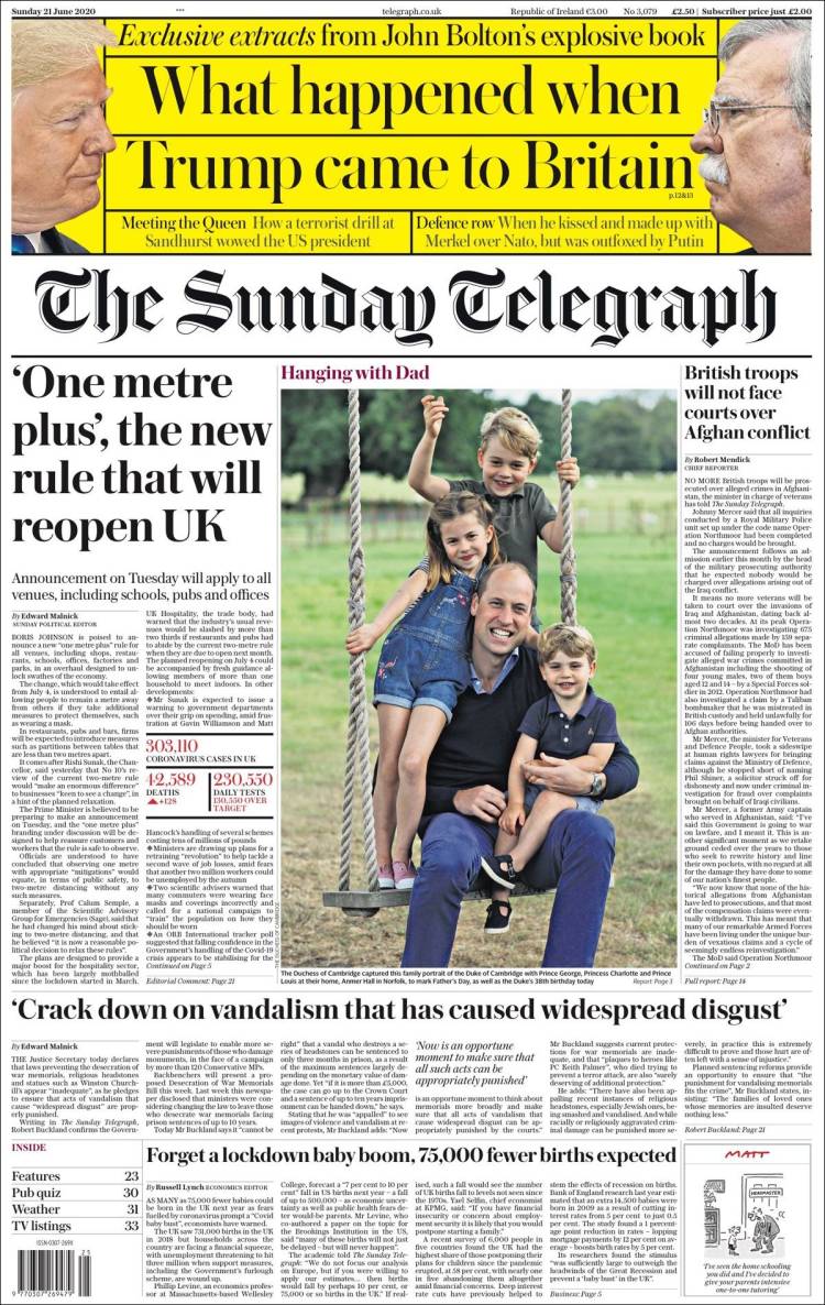 Portada del diario THE DAILY TELEGRAPH del día 21/06/2020 – News Europa