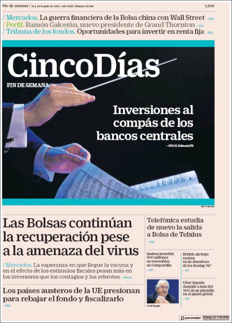 Portada del diario CINCO DÍAS del día 18/07/2020 – News Europa