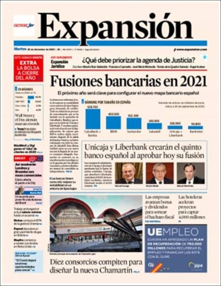 Portada del diario EXPANSIÓN del día 29/12/2020 – News Europa