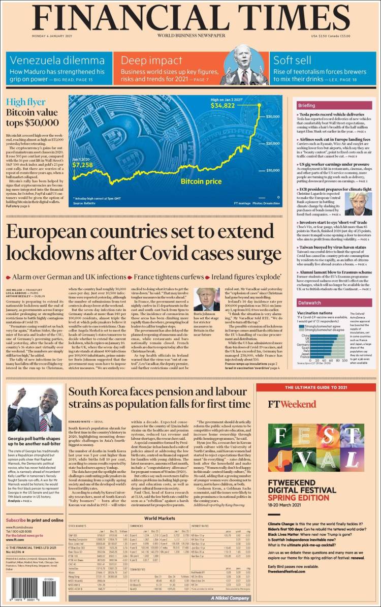 Portada del diario FINANCIAL TIMES del día 4/01/2021 – News Europa