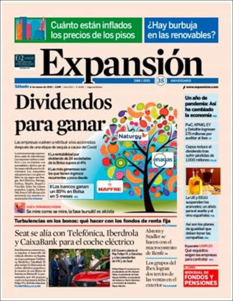 Portada del diario de Economía y Finanzas EXPANSIÓN del día 6/03/2021 ...