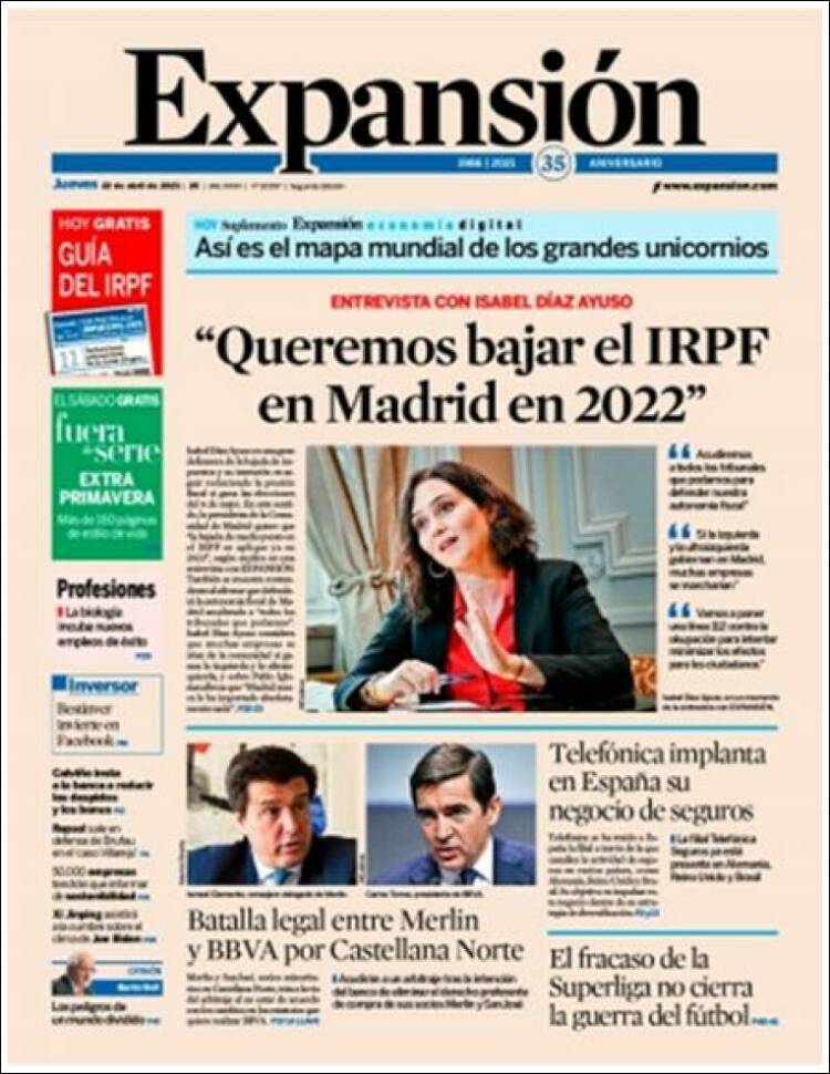 Portada del diario EL EXPANSIÓN del día 22/04/2021 – News Europa