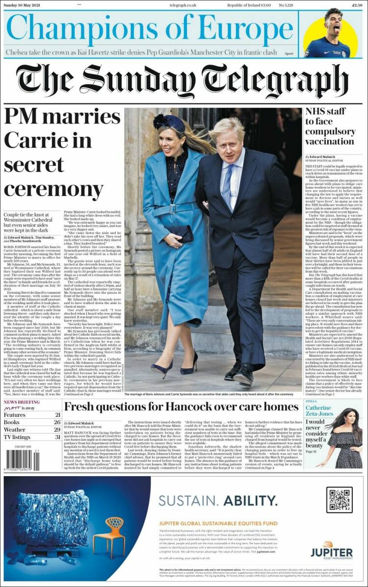 Portada del diario THE SUNDAY TELEGRAPH del día 30/06/2021 – News Europa