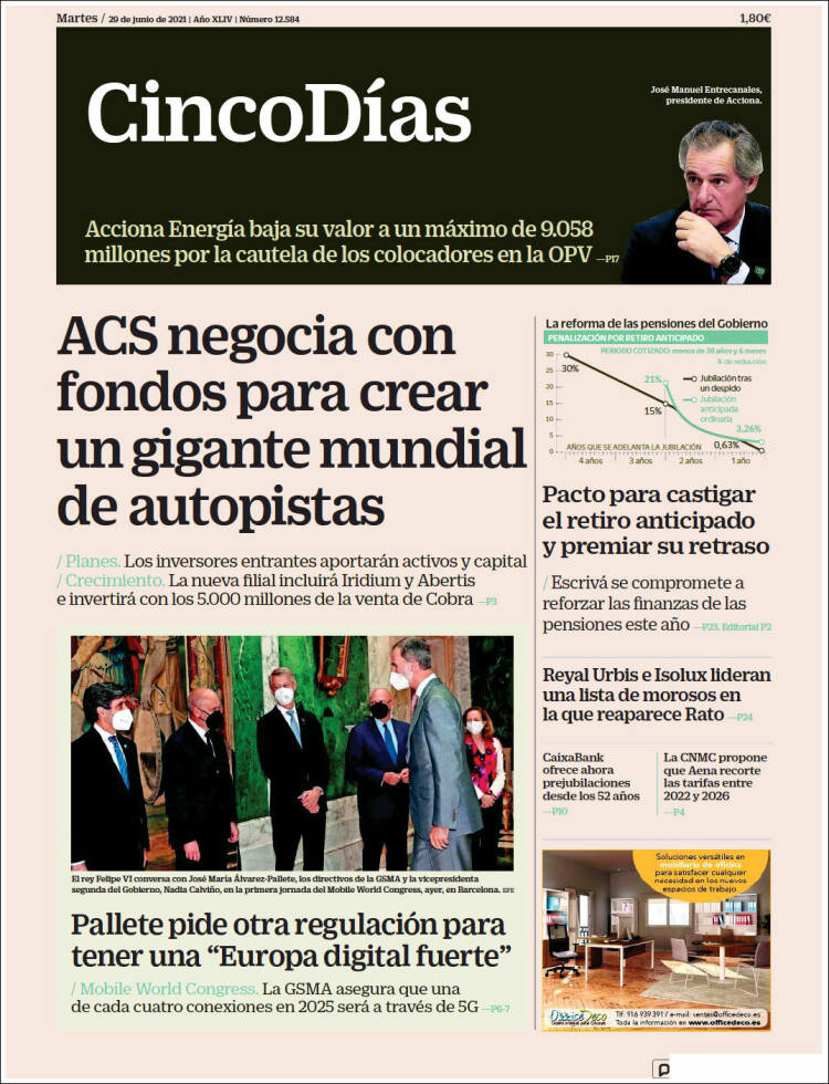 Portada del diario CINCO DÍAS del día 29/06/2021 – News Europa