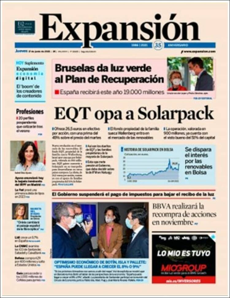 Portada del diario EXPANSIÓN del día 17/06/2021 – News Europa