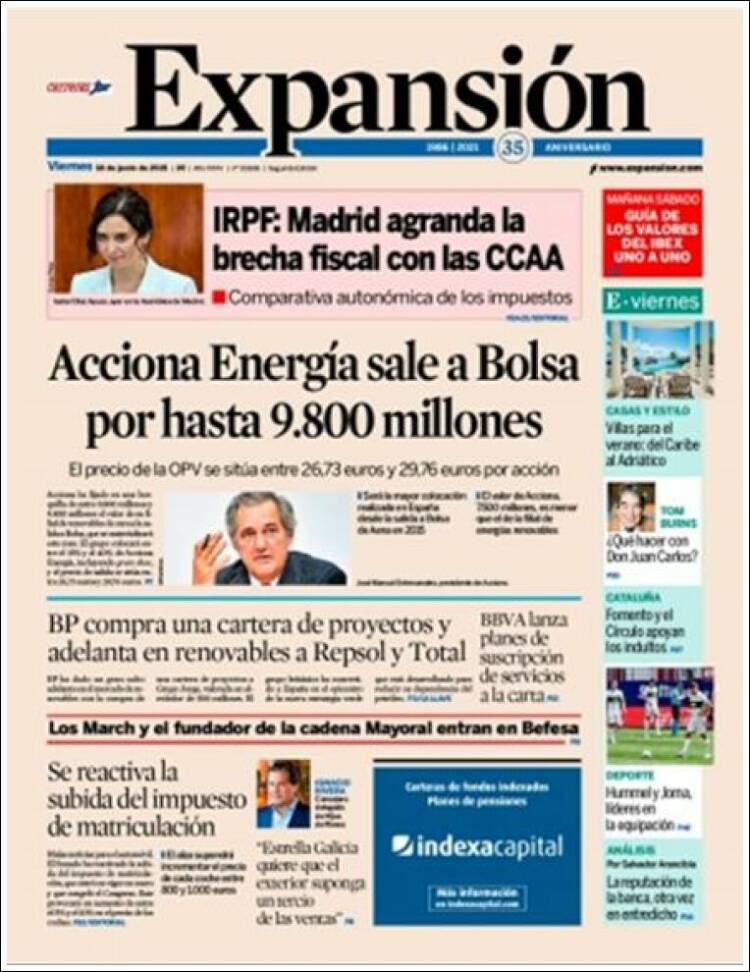 Portada del diario EXPANSIÓN del día 18/06/2021 – News Europa