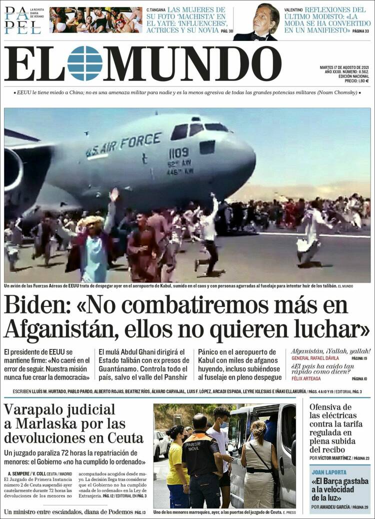 Portada del diario EL MUNDO del día 17/08/2021 – News Europa