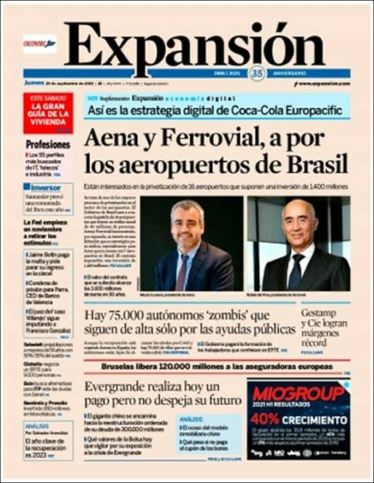 Portada del diario EXPANSIÓN del día 23/09/2021 – News Europa