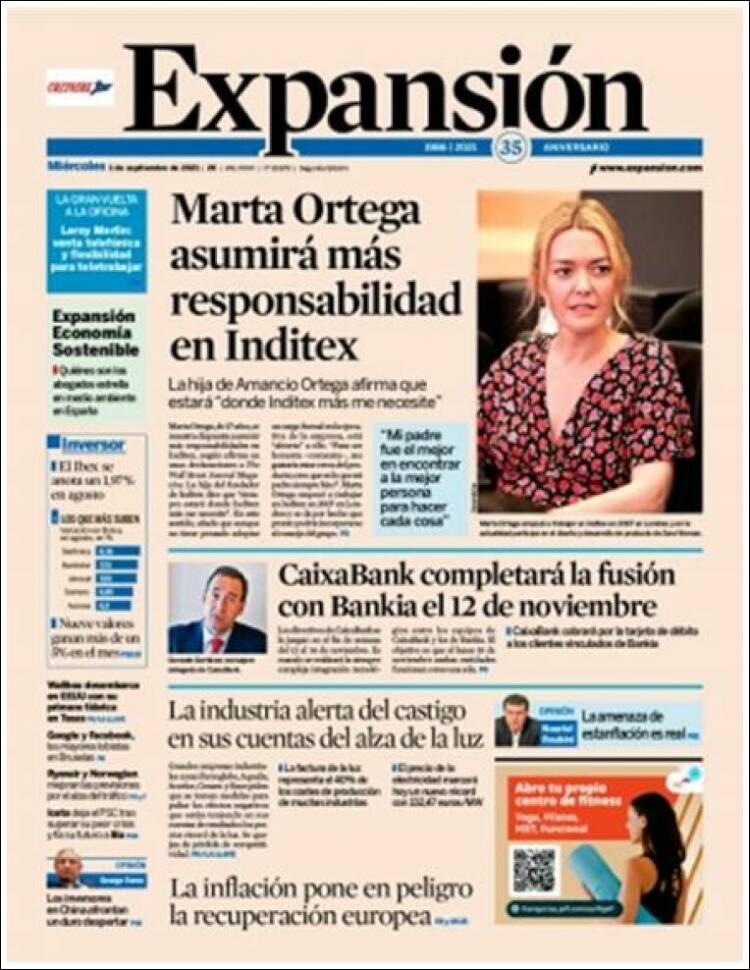 Portada del diario EXPANSIÓN del día 1/09/2021 – News Europa