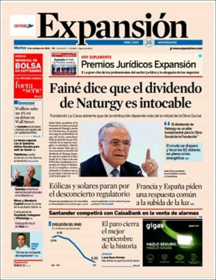 Portada del diario EXPANSIÓN del día 5/10/2021 – News Europa