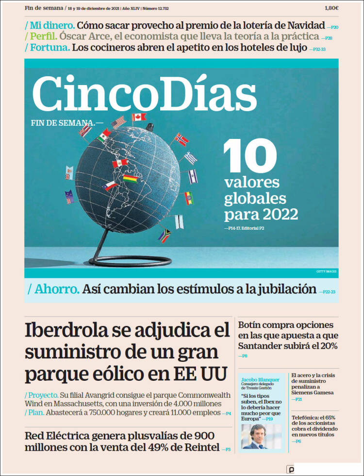 Portada del diario CINCO DÍAS del día 18/12/2021 – News Europa