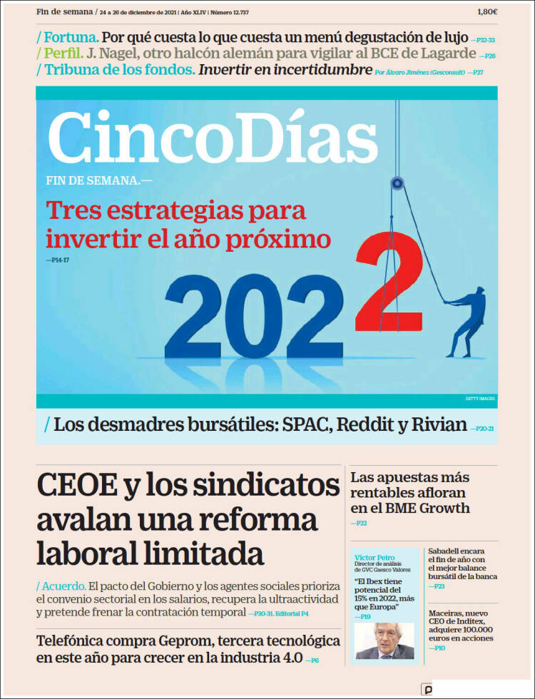 Portada del diario CINCO DÍAS del día 24/12/2021 – News Europa