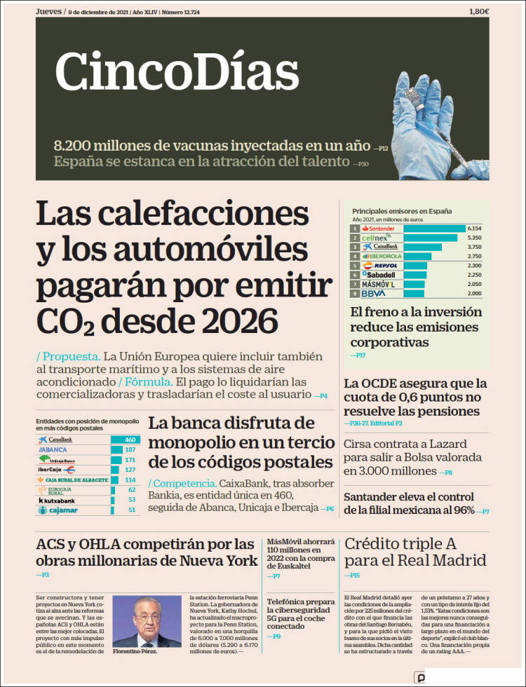 Portada del diario CINCO DÍAS del día 9/12/2021 – News Europa