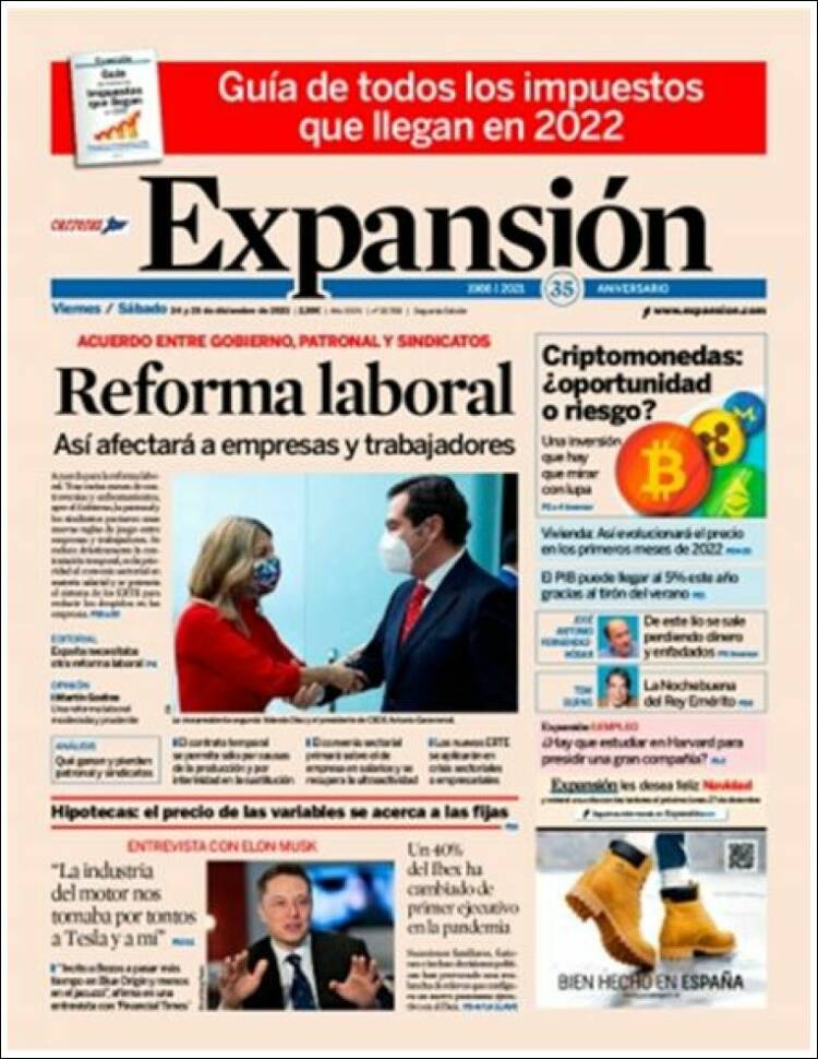 Portada del diario EXPANSIÓN del día 24/12/2021 – News Europa