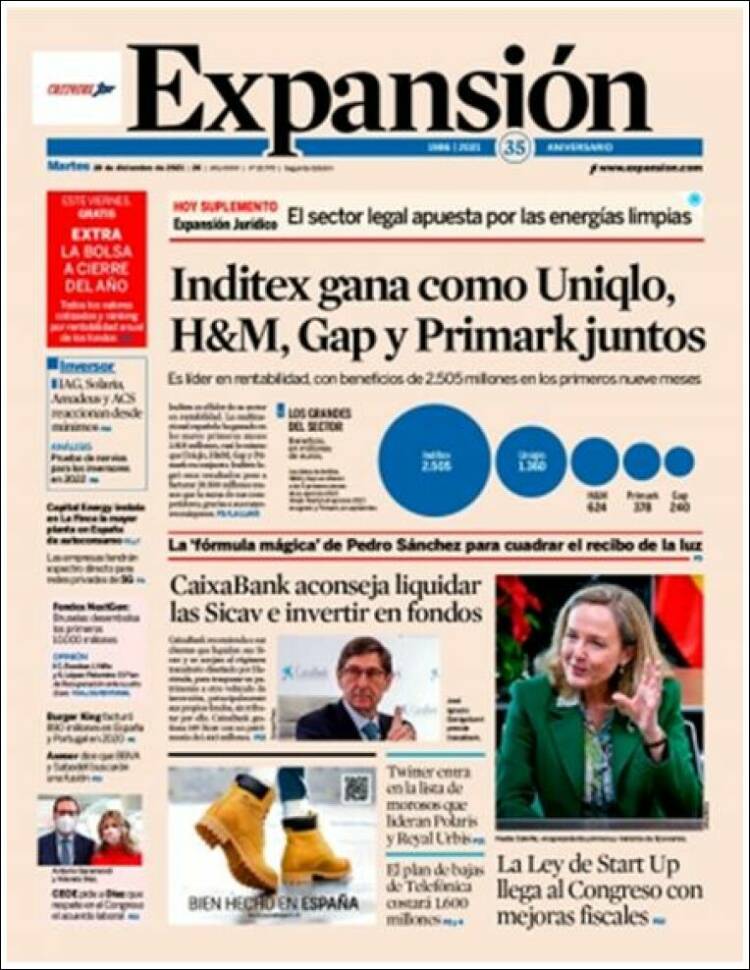 Portada del diario EXPANSIÓN del día 28/12/2021 – News Europa