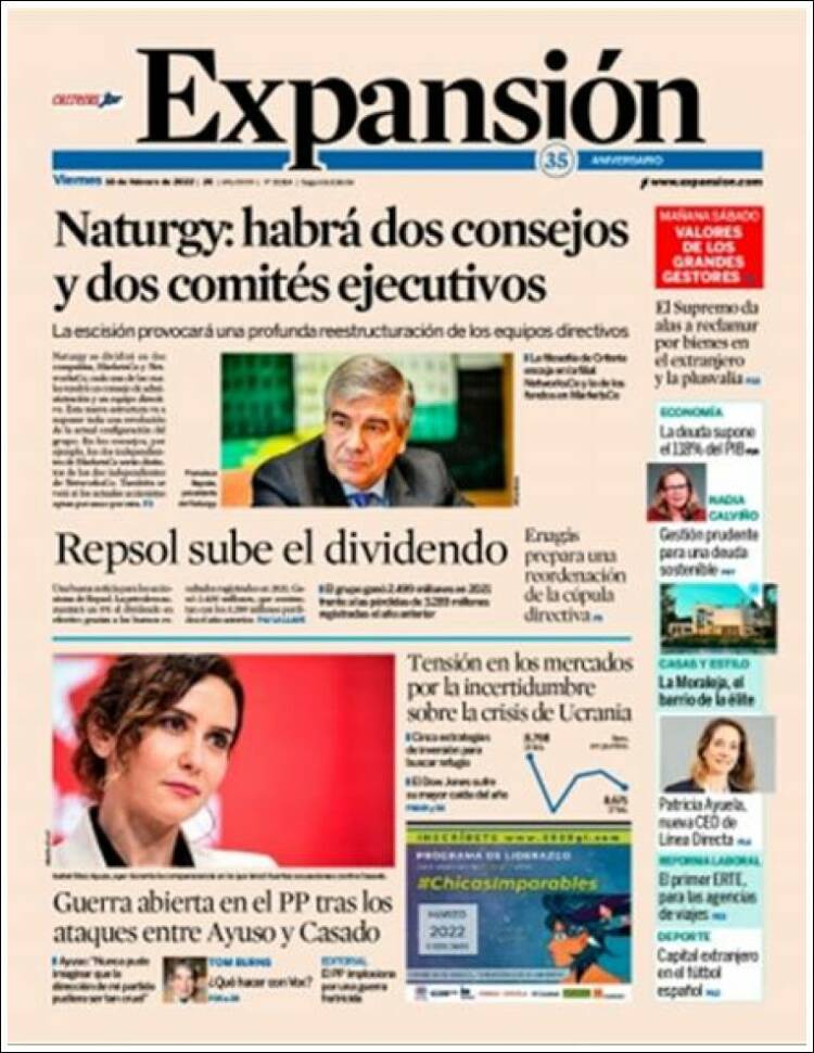 Portada del diario EXPANSIÓN del día 18/02/2022 – News Europa