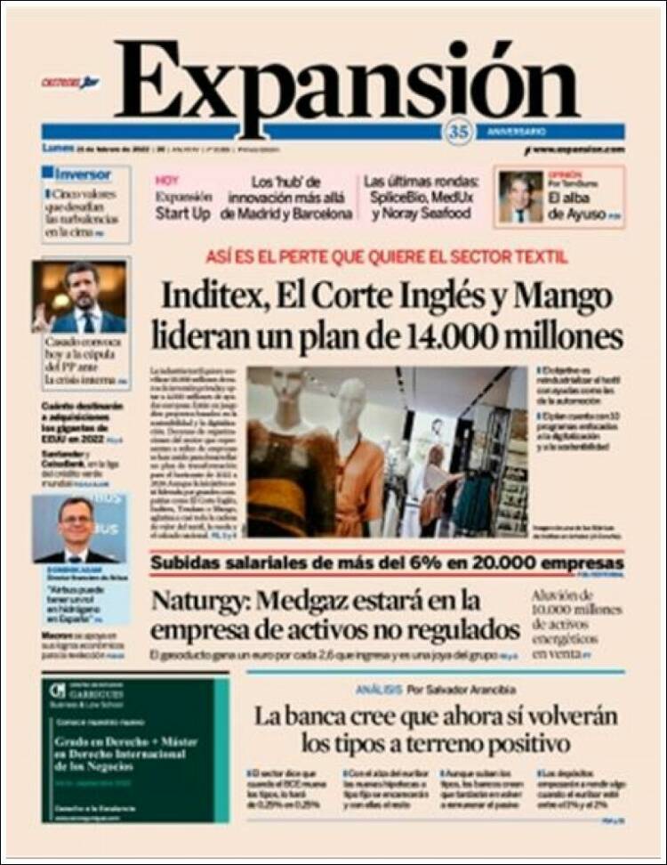 Portada del diario EXPANSIÓN del día 21/02/2022 – News Europa