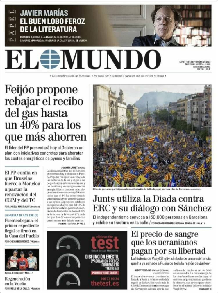 Portada del diario EL MUNDO del día 12/09/2022 – News Europa