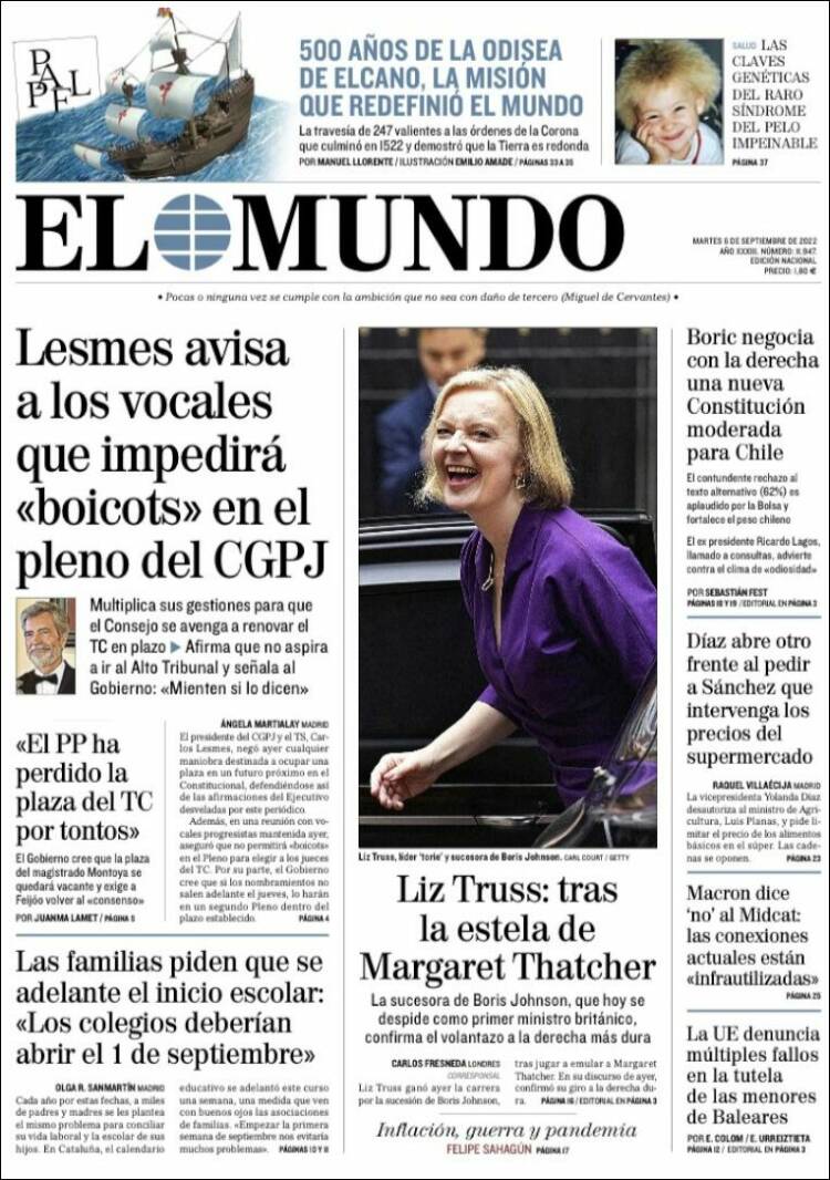 Portada del diario EL MUNDO del día 6/09/2022 – News Europa
