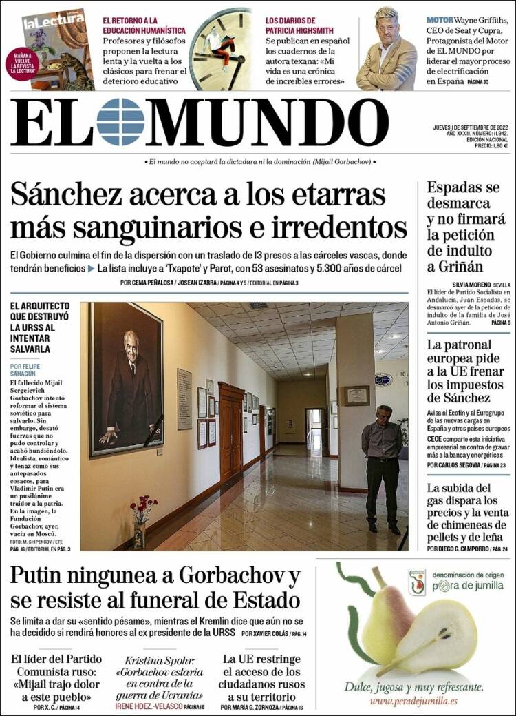 Portada del diario EL MUNDO del día 1/09/2022 – News Europa