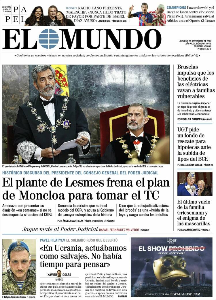 Portada del diario EL MUNDO del día 8/09/2022 – News Europa