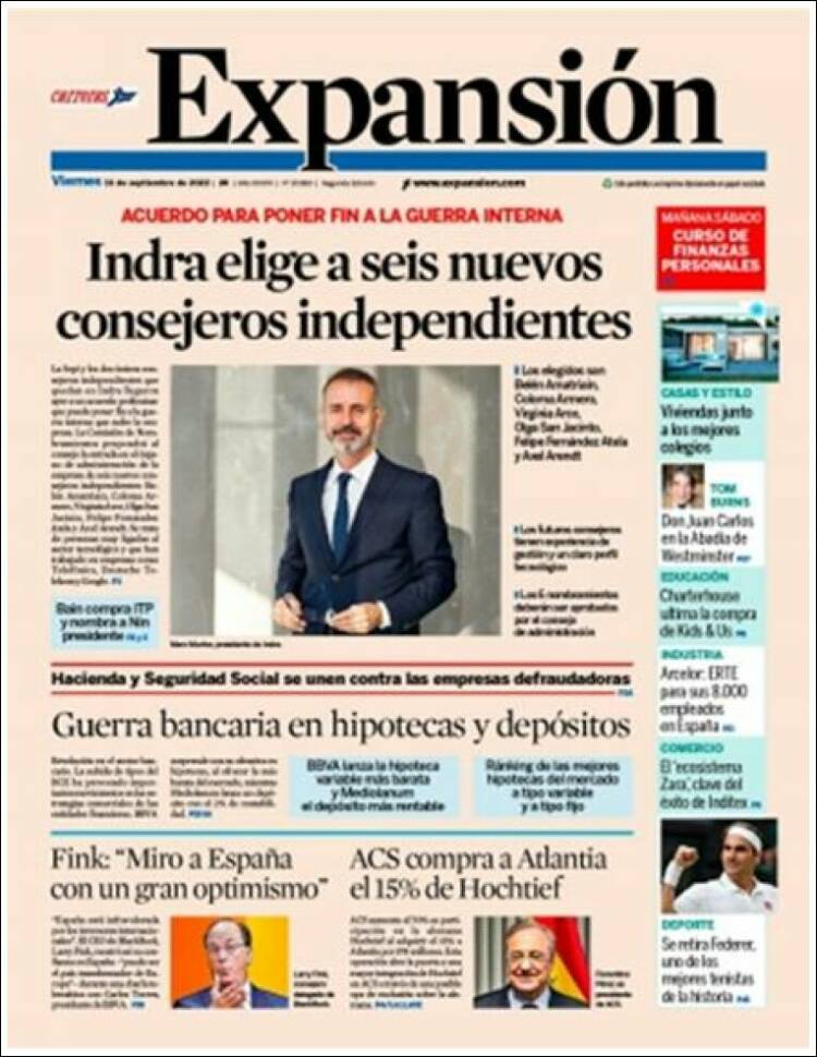 Portada del diario EXPANSIÓN del día 16/09/2022 – News Europa