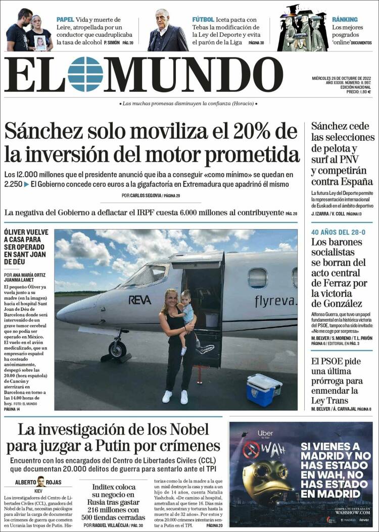 Portada del diario EL MUNDO del día 26/10/2022 – News Europa