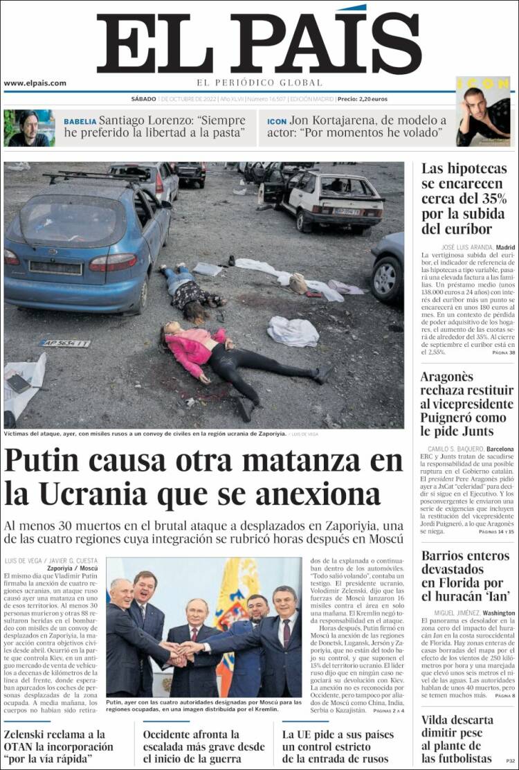 Portada del diario EL PAÍS del día 1/10/2022 – News Europa