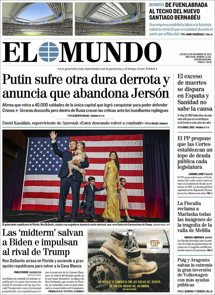 Portada del diario EL MUNDO del día 10/11/2022 – News Europa