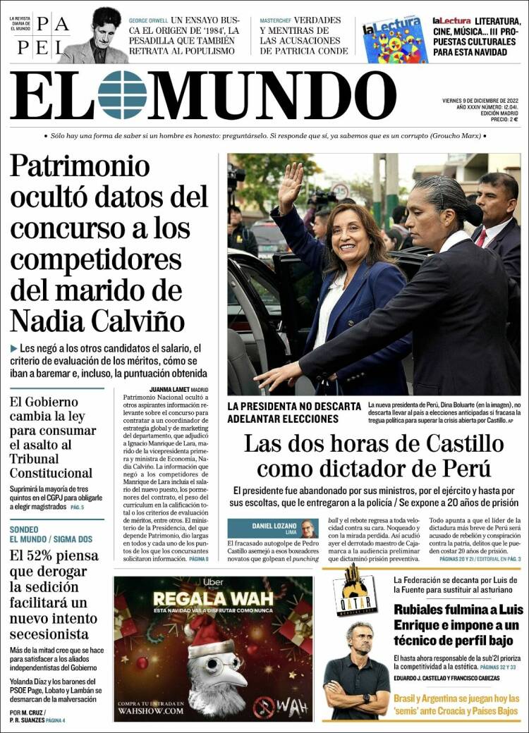 Portada del diario EL MUNDO del día 9/12/2022 – News Europa