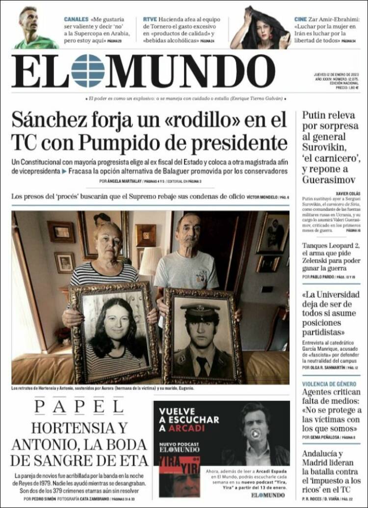 Portada del diario EL MUNDO del día 12/01/2023 – News Europa