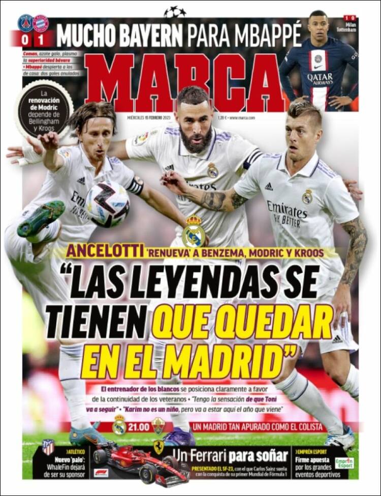 Portada del diario deportivo MARCA del día 15/02/2023 – News Europa