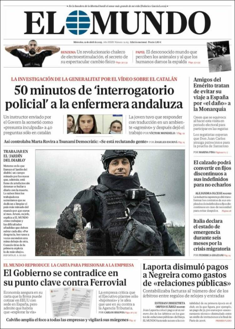 Portada del diario EL MUNDO del día 12/04/2023 – News Europa