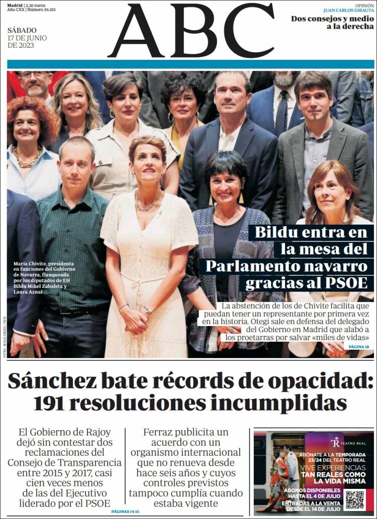 Portada del diario ABC del día 17/06/2023 – News Europa