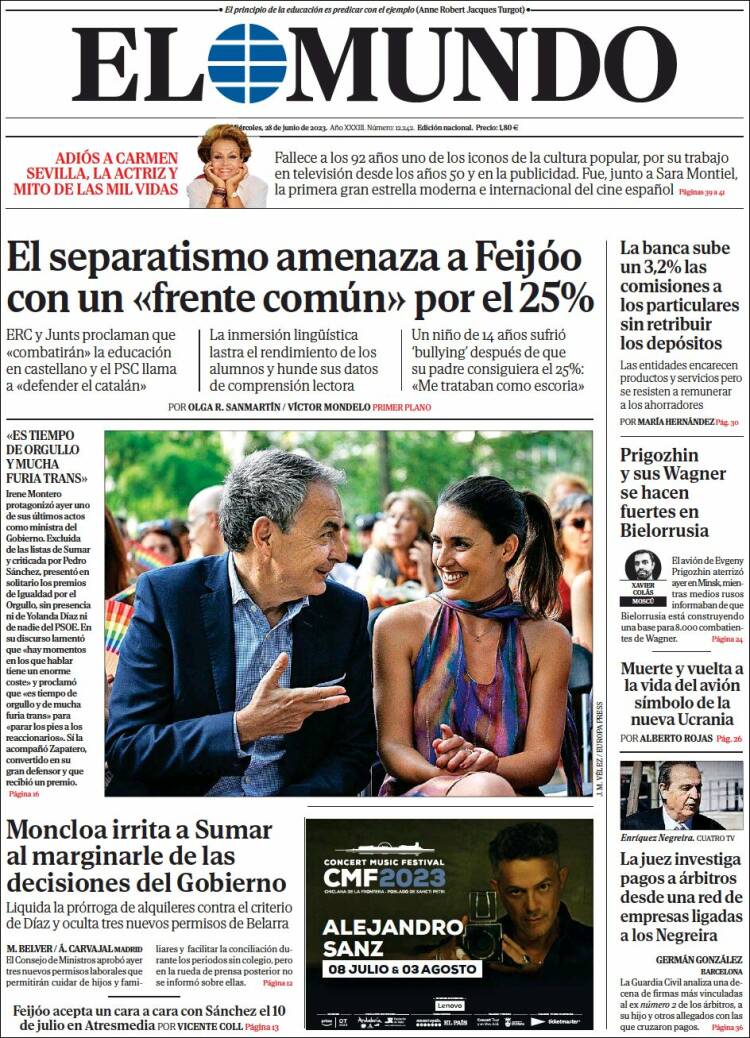Portada del diario EL MUNDO del día 28/06/2023 – News Europa