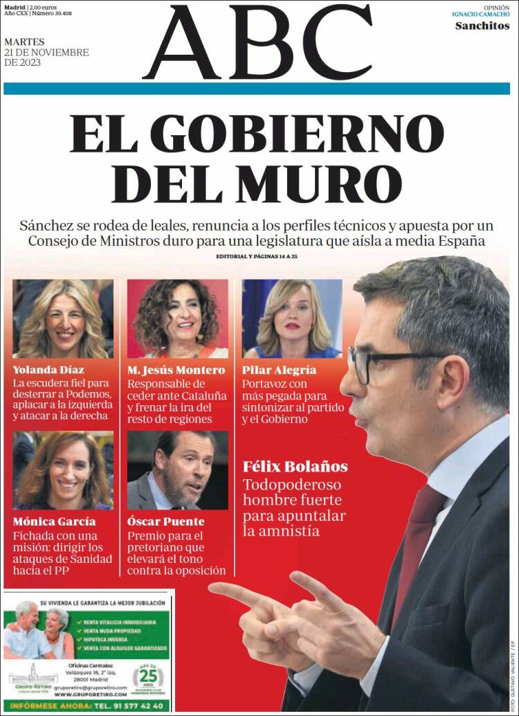 Portada del diario ABC del día 21/11/2023 – News Europa