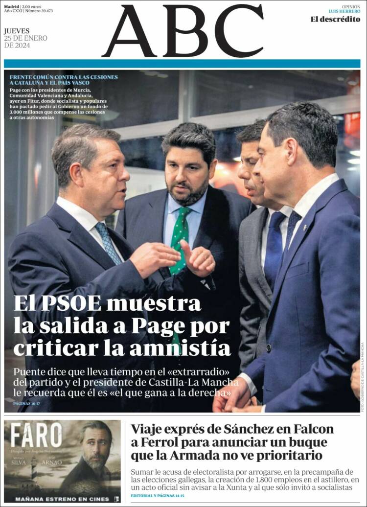Portada del diario ABC del día 25/01/2024 – News Europa