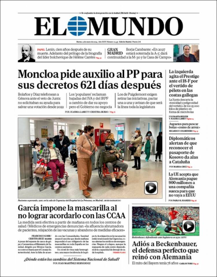 Portada del diario EL MUNDO del día 9/01/2024 – News Europa